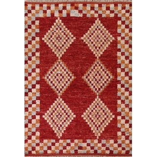 Geometric Red Moroccan Area Rug Hand-knotted Contemporary Wool - 5'11 ...
