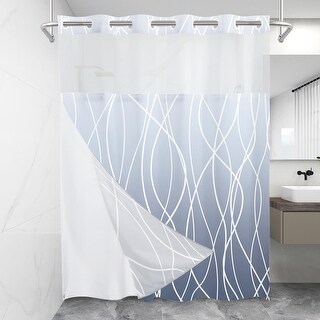 No Hook Ombre Blue Shower Curtain Set, 71x74 INCH, Mesh Window - Bed Bath & Beyond - 41212546