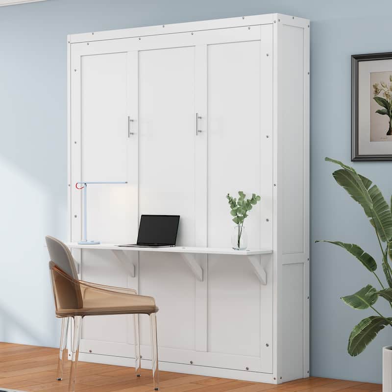 Full Size Murphy Bed615 Inch Cabinet Bed Folding Wall Bed With Desk Combo Perfect For Guest