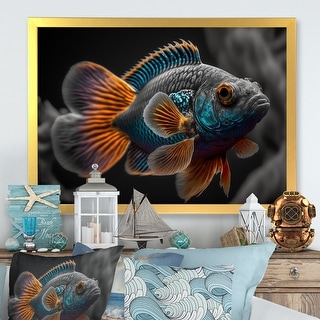 Designart "Tropical Blue Fish In Shades Of Blue And Orange I" Animal ...