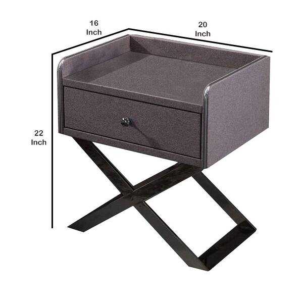 1 Drawer Wooden Nightstand with X Shaped Metal Base, Gray and Chrome ...