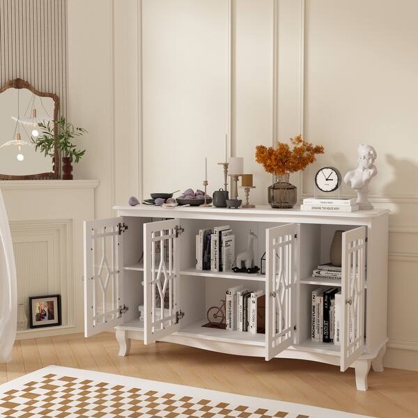 Timechee Sideboard Cupboard Glass Door Lacquer Curved Desktop Buffet ...