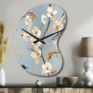 Minimalist Blue And White Bird Paradise - Floral Large Wall Clock in ...
