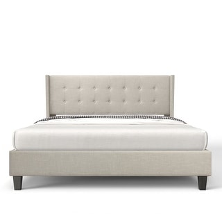 Bed Frame Upholstered Traditional Low Profile Platform with Wing Back ...