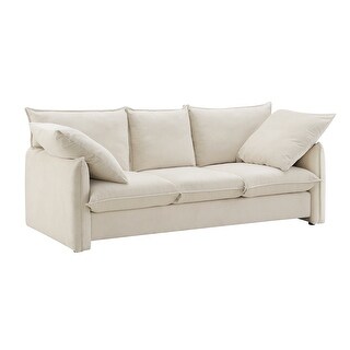 Modern Sofa Couch with 2 Pillows, Polyester 3-Seater Sofa, Upholstered ...
