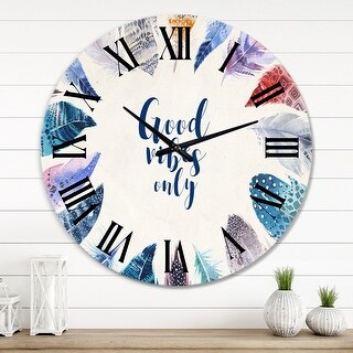 Designart 'Vibrant Blue Feather Good VIbes Only' Bohemian & Eclectic ...