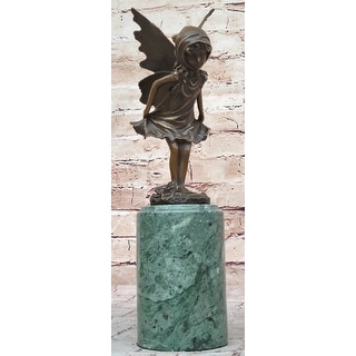 Young Fairy Angel Girl Child Bronze Sculpture Figure On Green Marble ...