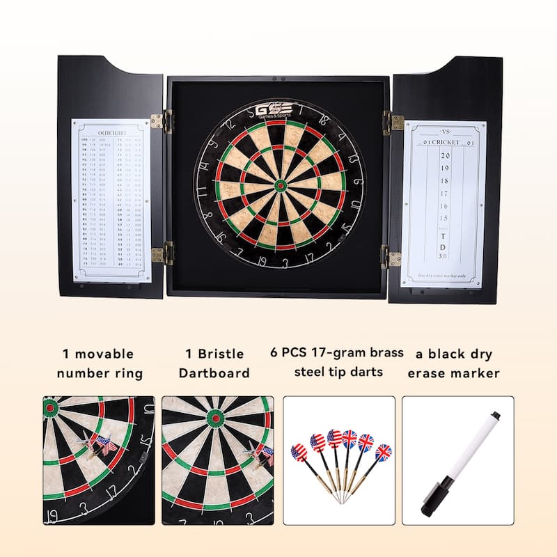 GSE™ Solid Wood Dart Board Cabinet Set with Sisal/Bristle Dartboard and ...