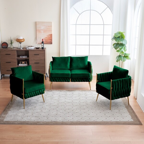3 Piece Modern Velvet Upholstered Living Room Sofa Set with Two Seater Sofa and 2 Accent Chair Handmade Woven Tufted Back Sofa Bed Bath Beyond 40366681