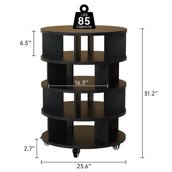 Mieres 4-Tier Round Rotating Shoe Rack, Wood Shoe Organizer with ...