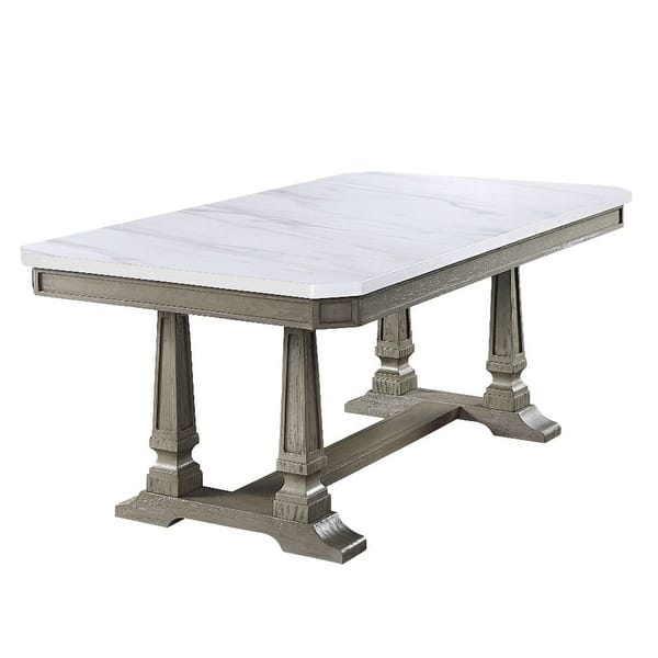 Marble Rectangular Dining Table in White and Weathered Oak - Bed Bath ...