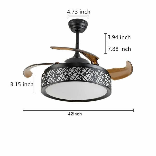 42'' 4 Retractable Blade Black Ceiling Fan with Remote - 42 Inches ...