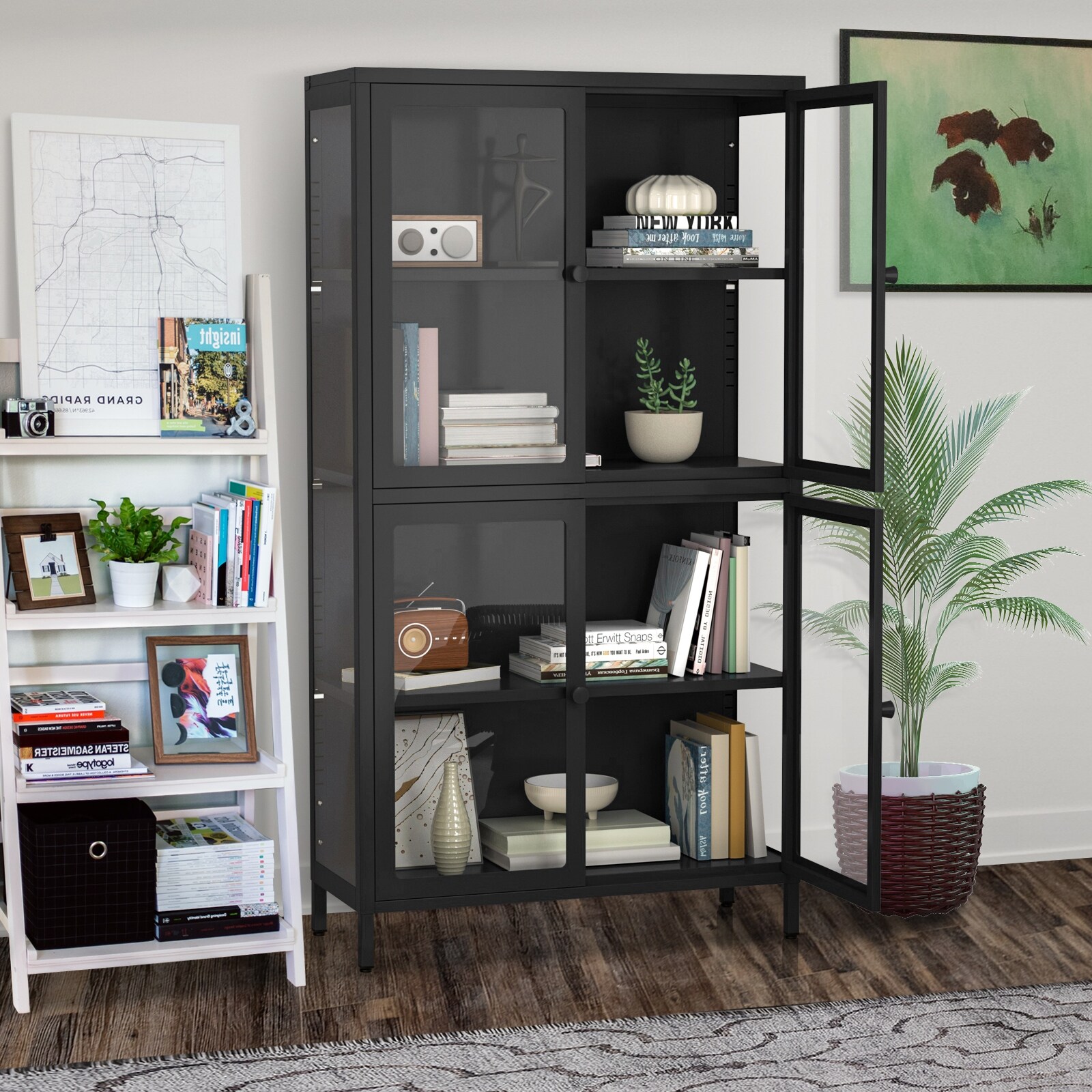 Black bookshelf cabinet store