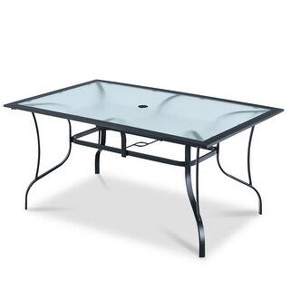 60 x 38 " Rectangular Patio Dining Table with 1.6 Inch Umbrella Hole - Bed Bath & Beyond - 37532255