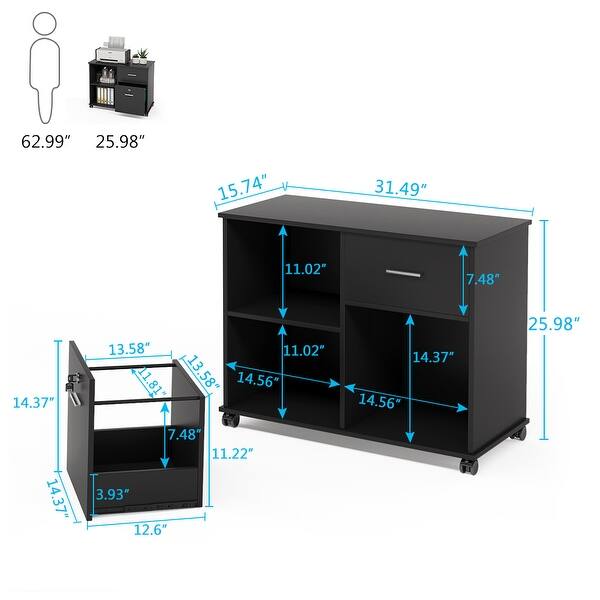 2-Drawer File Cabinet Mobile Lateral Filing Cabinet with 2 Open Shelves ...