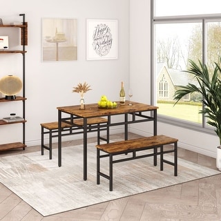 Rustic Brown Dining table set 3PC structural strengthening - Bed Bath ...