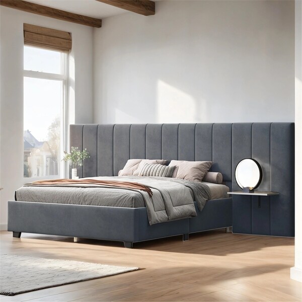 Queen Size Upholstered Platform Bed with Big Headboard Velvet Bed Bath Beyond 40669481