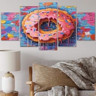 Designart "Blue and Pink Pop Art Donuts I" Food & Beverage Art Living ...