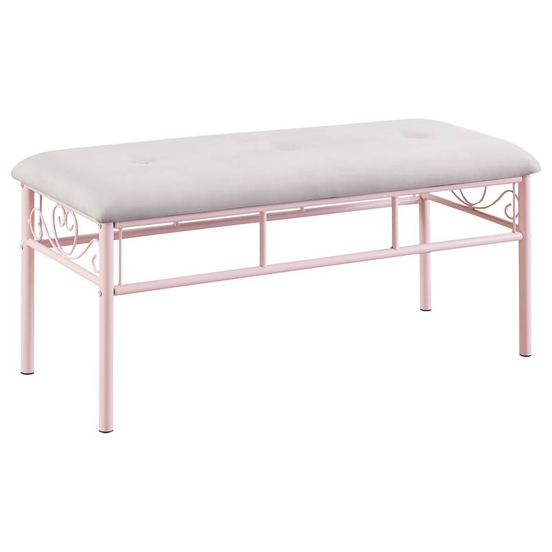 Massi Fabric Upholstered Bench Powder Pink and White - Overstock - 29141755