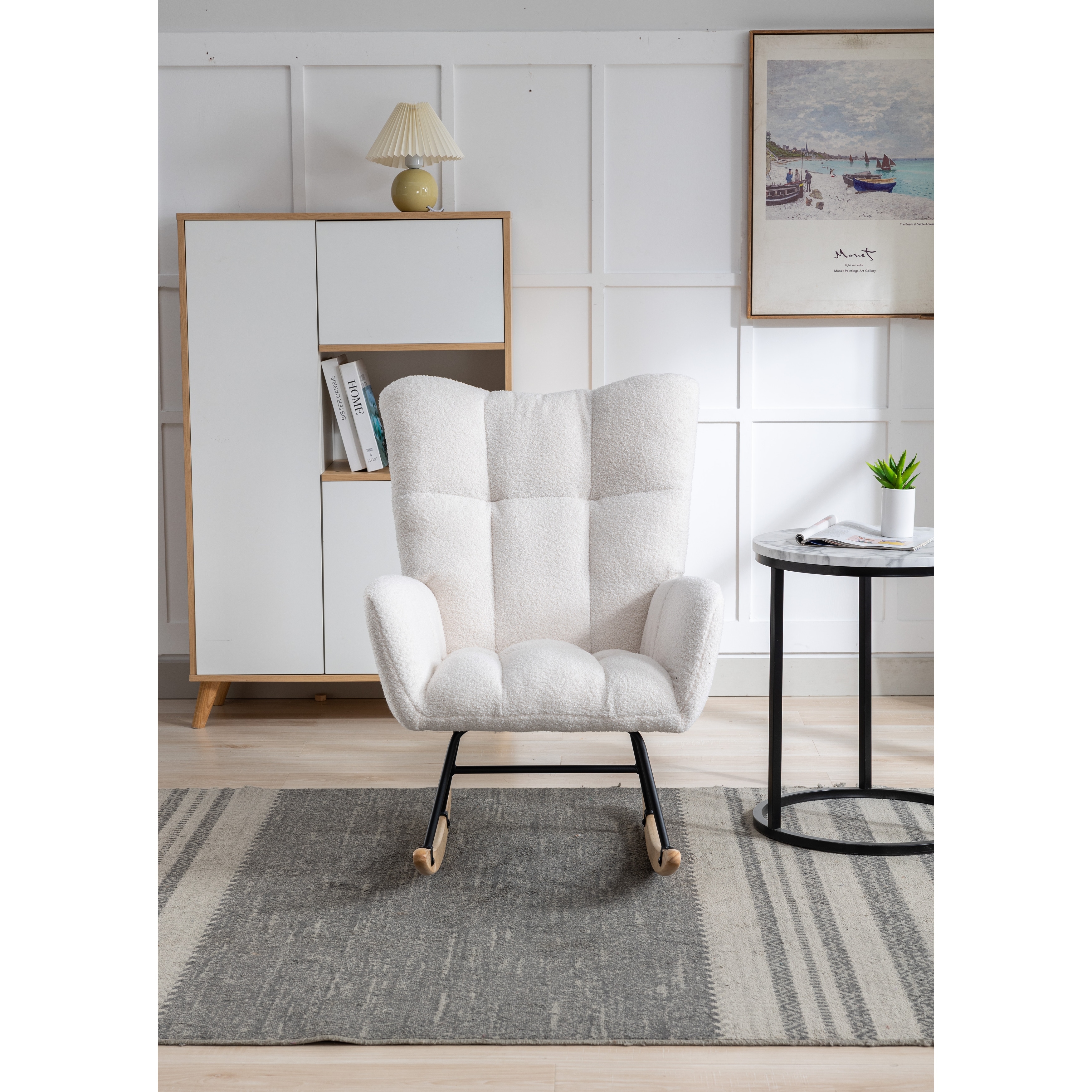 Comfy Wingback Glider Rocker with Safe Solid Wood Base for Living Room ...