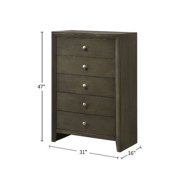 5 Drawers Wooden Rectangular Chest with Panel Legs in Grey - Bed Bath ...