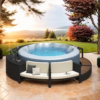 Spa Surround Spa Frame Patio Rattan Sofa Set with Storage Spaces, Beige ...