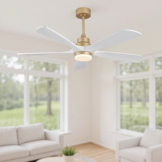 52" Solid Wood Ceiling Fan Light w/ Remote, 20W 3-Color LED, DC Motor ...