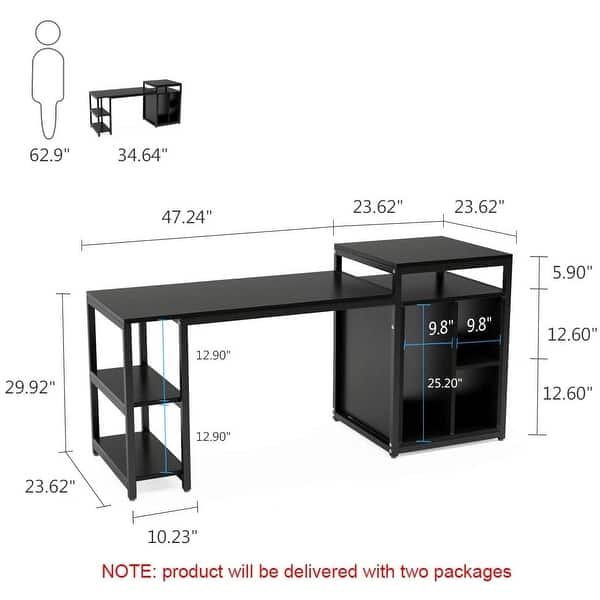 47 Inch Reversible Computer Desk with Storage Shelves CPU Stand for ...