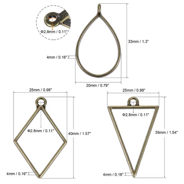 1Set/30Pcs Resin Pendants Frames 3 Shapes Alloy Hollow DIY Charms ...