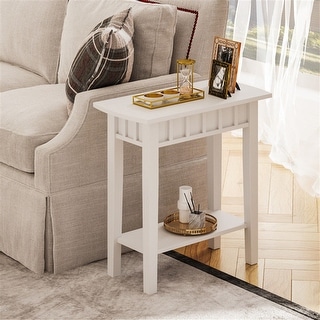 2-Tier Narrow Wood End Table with Storage Shelf for Small Spaces - Bed ...