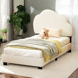 Twin Size Cloud-Shaped Headboard Upholstered Boucle Solid Fabric ...