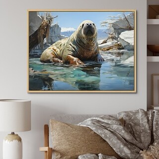 Designart "Walrus Arctic Serenade" Walrus Framed Wall Art Living Room ...