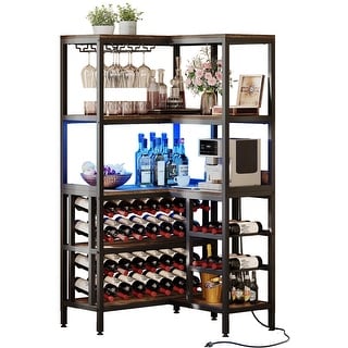 5 Tier Freestanding Wine Rack with Hanging Wine Glass Holder - Bed Bath ...