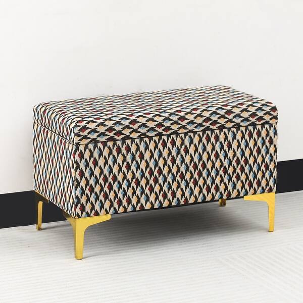 Adeco Storage Ottoman Bench Colorful Stripes with Gold Metal Legs - Bed ...