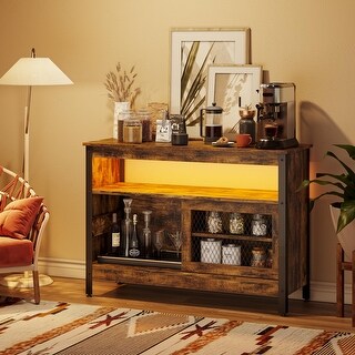 Buffet Cabinet with LED Lights, Coffee Bar Table with Adjustable ...