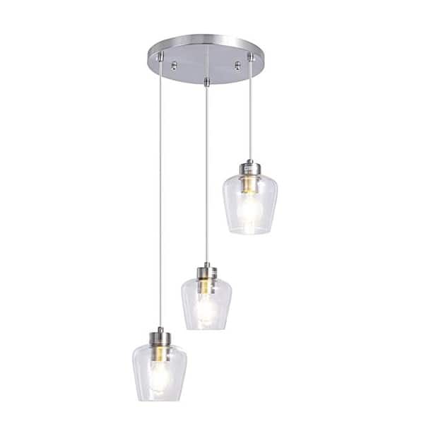 Brushed Nickel pendant light fixtures Art Deco 3 light chandelier Glass ...