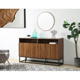 Walnut Traditional 58" Console Table, Metal Base, 2 Compartments & 4 ...