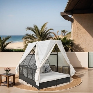 Outdoor Daybed Patio Lounge Bed with Adjustable Backrest Double Sun ...