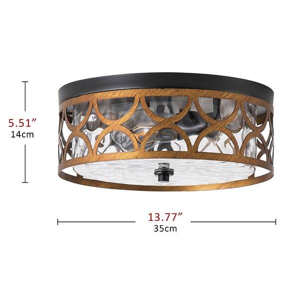 Matte Black 2-Light Rippled Glass Flush Mount Ceiling Light with ...