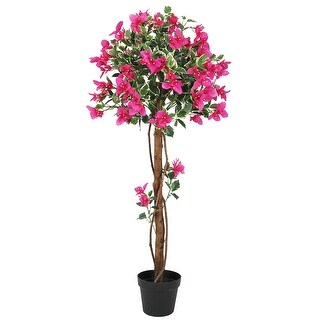 4ft Fuchsia Artificial Topiary Bougainvillea Flower Tree in Black Pot ...