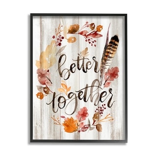 Stupell Better Together Rustic Boho Calligraphy Feather Plants Framed ...