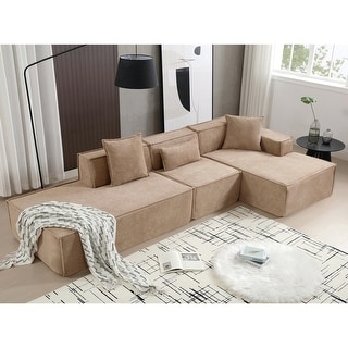Right-Hand Modular Tofu Block Sofa with Waist Pillows and Square Arms ...