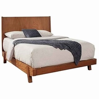 Full Platform Bed with Angled Block Legs and Grain Details, Brown - Bed ...