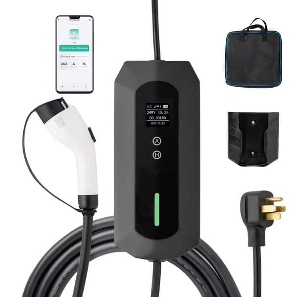 240V 32 Amp Level 2 EV Charger with 25 ft. Extension Cord J1772 Cable NEMA 14-50 Plug Electric ...