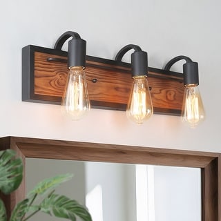 Farmhouse 3-Light Wood Bathroom Vanity Light Rustic Wood Wall Sconces ...