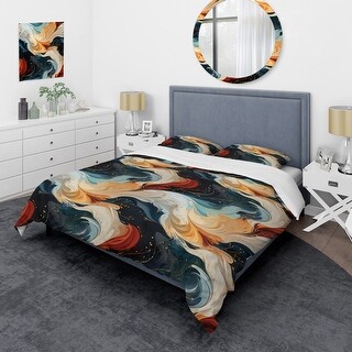 Designart "Orange And Teal Bohemian Marble Whirl" Teal Glam Bedding Set ...