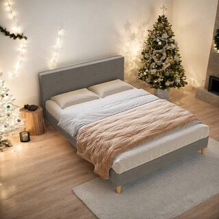 Simple Queen Size Cotton Linen Fabric Platform Bed With Stable ...