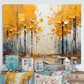 Designart "Forest Yellow Wood Collage II" Modern Canvas Art Print - Bed ...