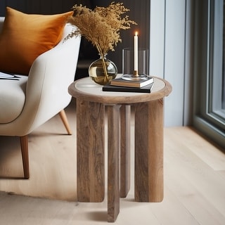 Sagebrook Home Modern Neutral Wood/Marble Side Table in Brown - 18" x ...