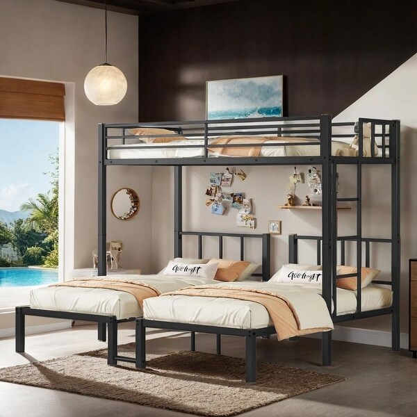 Twin XL over Twin Twin Metal Triple Bunk Bed Black Bed Bath Beyond 41888240